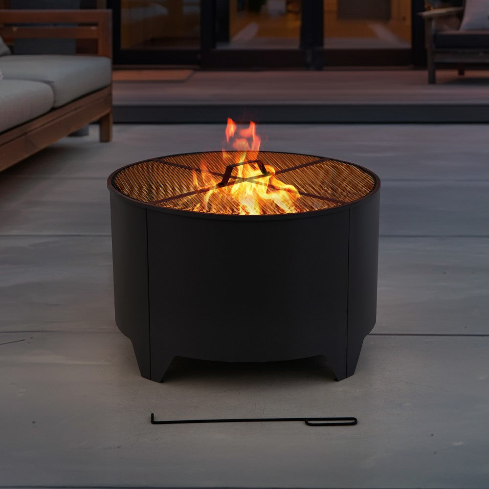 Black Metal Steel Wood Burning Outdoor Fire Pit with Cover丨SUNJOY Canada