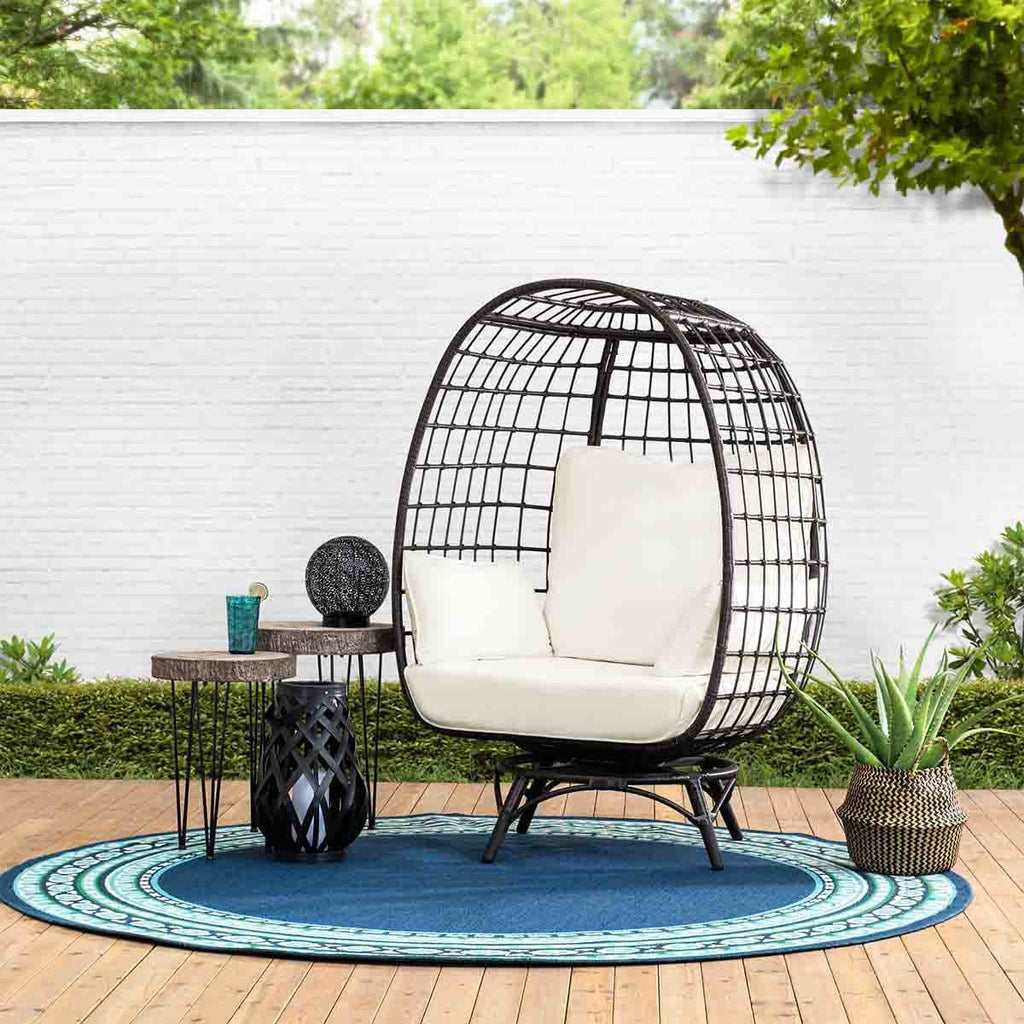 Outdoor Metal Swivel Egg Cuddle Chair with Cushions | SUNJOY Canada