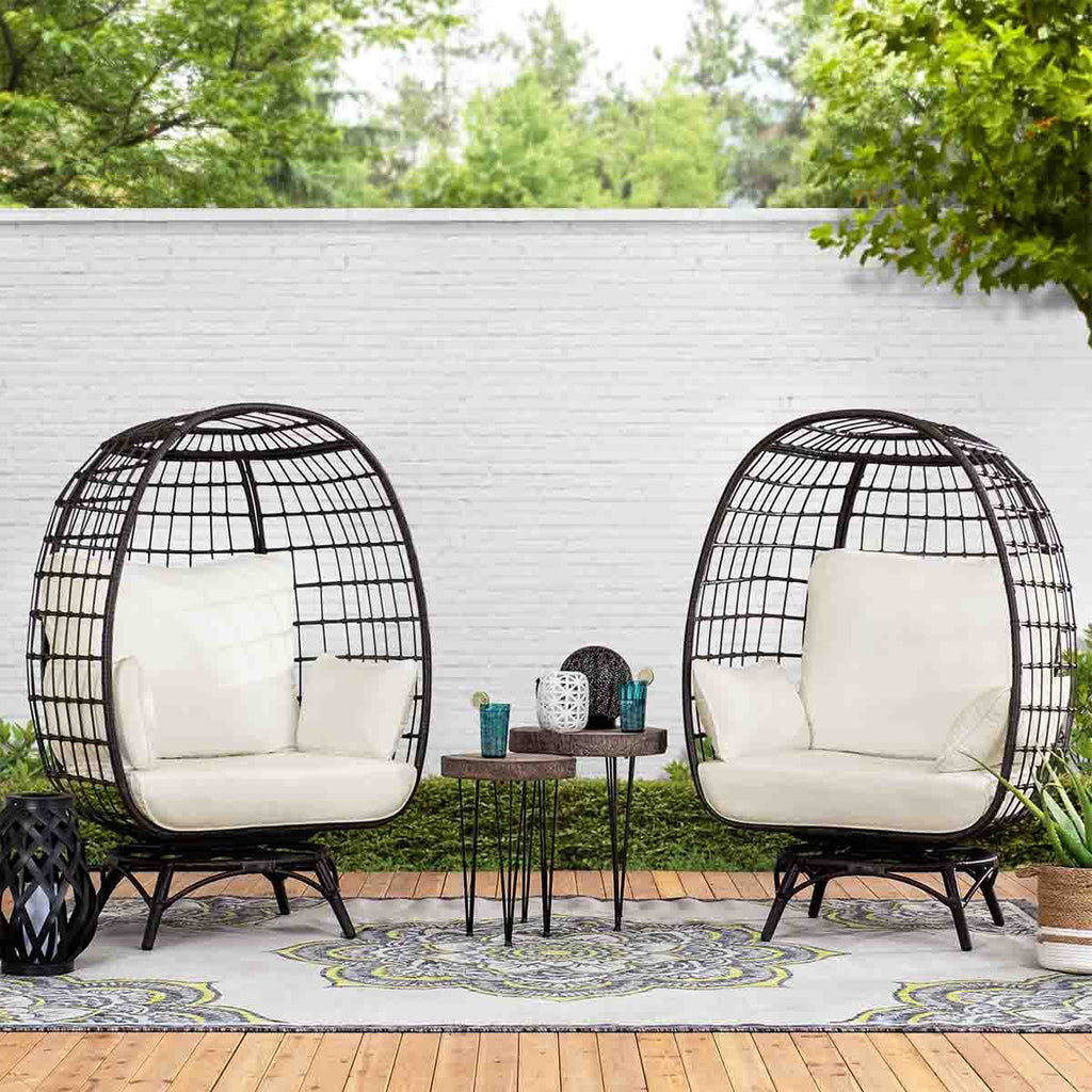 Outdoor Metal Swivel Egg Cuddle Chair with Cushions | SUNJOY Canada